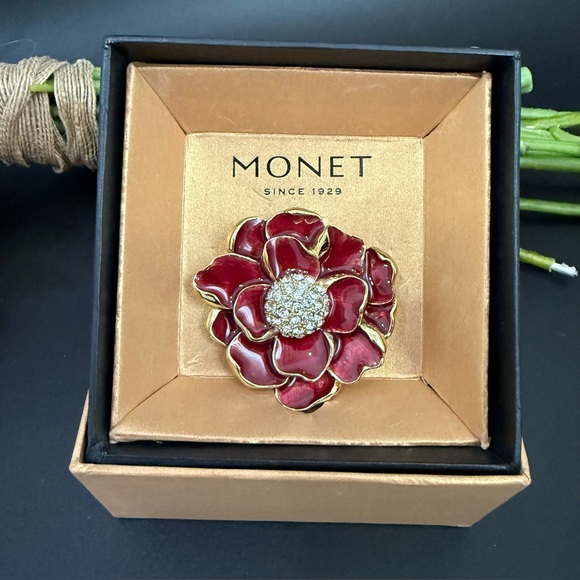 Monet | Jewelry | Vintage Monet Signed Red Enamel Dahlia Flower ...